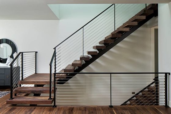 Carbon Steel Stringer Design with Wood Tread Straight Staircase
