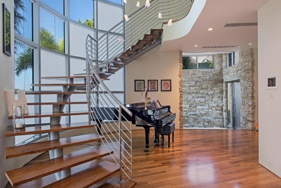Carbon Steel Stringer Design with Wood Tread Straight Staircase