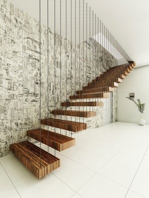 Anti-Slip Solid Wood Used Straight Staircase Design with Metal Railing