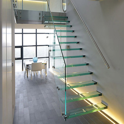 Wooden stair with Glass railing/ Build Floating Stair