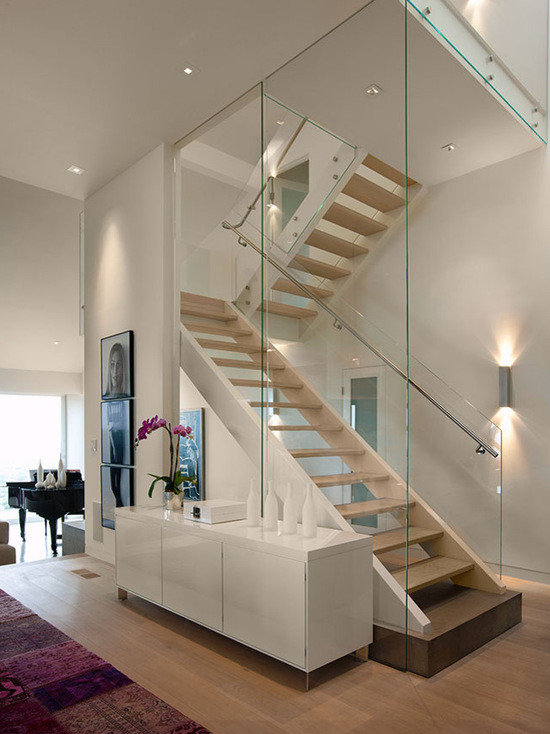 Modern Design Steel Beam Stringer Open Staircase Indoor with Solid Wood Stairs Tread