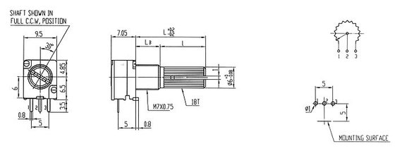 9mm rotary potentiometer with metal shaft, rotary potentiometer, carbon potentiometer, potentiometer, 9mm potentiometer