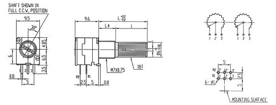 9mm rotary potentiometer with metal shaft, interph potentiometer, carbon potentiometer, trimmer  potentiometer