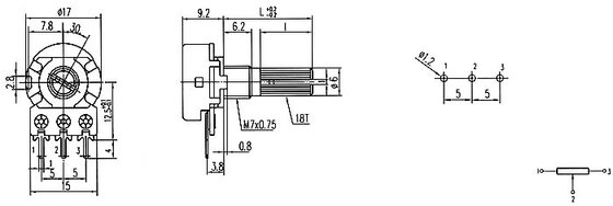16mm rotray potentiometer, potentiometer with metal shaft,  carbon potentiometer, guitar potentiometer