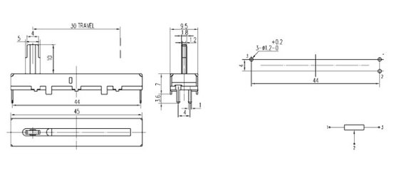 Slide potentiometer, WH39, Audio potentiometer, carbon potentiometer, 30mm travel potentiometer