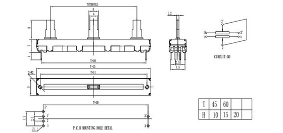 Slide potentiometer, Audio potentiometer, carbon potentiometer, 45mm/60mm travel potentiometer