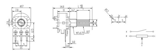 16mm rotary potentiometer, carton potentiometer with metal shaft, potentiometer with switch