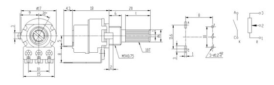16mm rotary potentiometer, carton potentiometer with metal shaft, potentiometer with switch