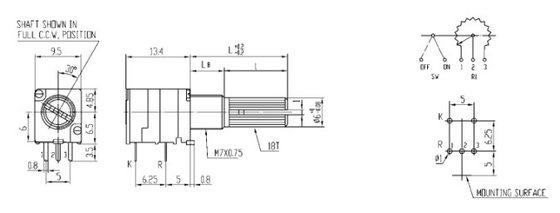 9mm rotary potentiometer with switch,interphone potentiometer, carbon potentiometer, trimmer  potentiometer