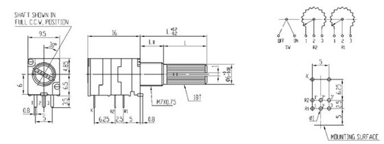9mm rotary potentiometer with switch,interphone potentiometer, carbon potentiometer, trimmer  potentiometer