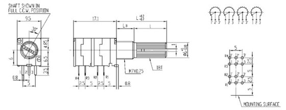 9mm rotary potentiometer with metal shaft,interphone potentiometer, carbon potentiometer, trimmer  potentiometer