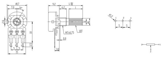 16mm rotary potentiometer with metal shaft, guitar potentiometer, carbon potentiometer, trimmer  potentiometer