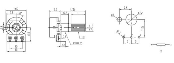 16mm rotary potentiometer with metal shaft, guitar potentiometer, carbon potentiometer, trimmer  potentiometer
