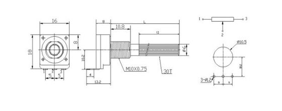 rotary potentiometer, carbon potentiometer, potentiometer with insulated shaft, 16mm potentiometer