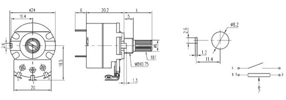 24mm rotary potentiometer with switch, carbon potentiometer, trimmer  potentiometer