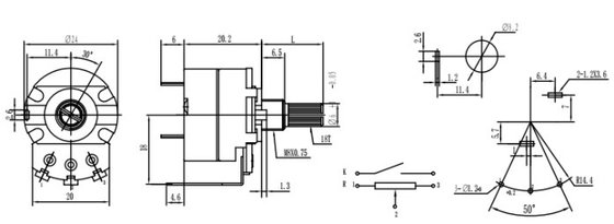 24mm rotary potentiometer with switch, carbon potentiometer, trimmer  potentiometer