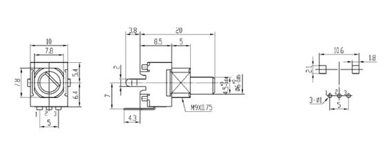 rotary potentiometer, carbon potentiometer, 9mm potentiometer with insulated shaft,