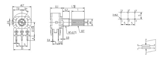 16mm rotary potentiometer with metal shaft, carbon potentiometer, trimmer  potentiometer