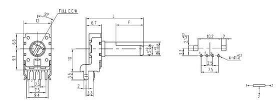 rotary potentiometer, carbon potentiometer, 11mm potentiometer with insulated shaft,