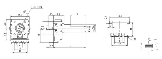 rotary potentiometer, carbon potentiometer, 14mm potentiometer with insulated shaft,