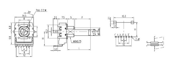 rotary potentiometer, carbon potentiometer, 14mm potentiometer with insulated shaft,