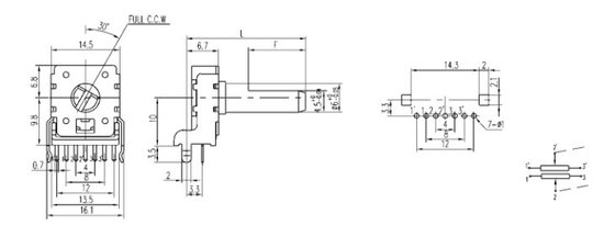 rotary potentiometer, carbon potentiometer, 14mm potentiometer with insulated shaft,