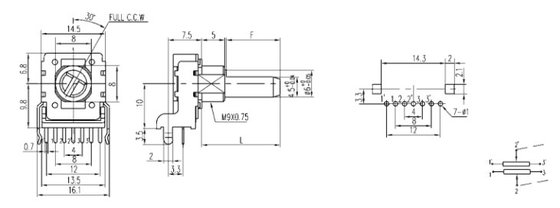 rotary potentiometer, carbon potentiometer, 14mm potentiometer with insulated shaft,