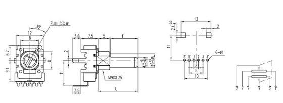rotary potentiometer, carbon potentiometer, 11mm potentiometer with insulated shaft,