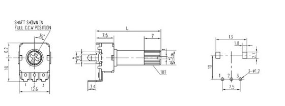 rotary potentiometer, carbon potentiometer, 12mm potentiometer with insulated shaft,