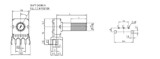 rotary potentiometer, carbon potentiometer, 12mm potentiometer with insulated shaft,