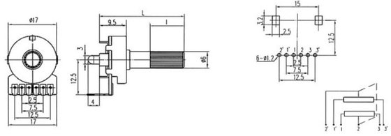 rotary potentiometer, carbon potentiometer, 17mm potentiometer with insulated shaft,