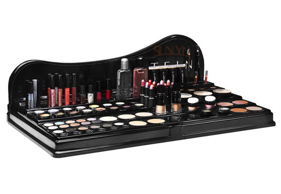 Acrylic Makeup Organizer Cosmetics Display Racks / Cosmetic Organizer Countertop Black Smooth