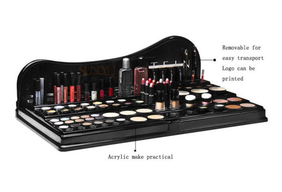 Acrylic Makeup Organizer Cosmetics Display Racks / Cosmetic Organizer Countertop Black Smooth
