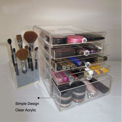 11×9 Inch Acrylic Makeup Display Stand Clear Beauty Cosmetic Component Organizer With Drawer