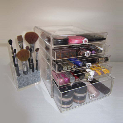 11×9 Inch Acrylic Makeup Display Stand Clear Beauty Cosmetic Component Organizer With Drawer