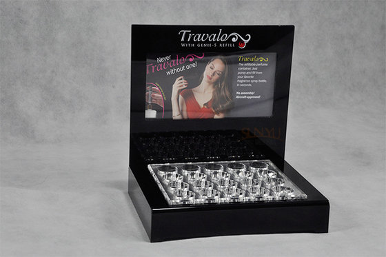 Black Acrylic Tray Perfume Display Stand , Grid Makeup Display Stand