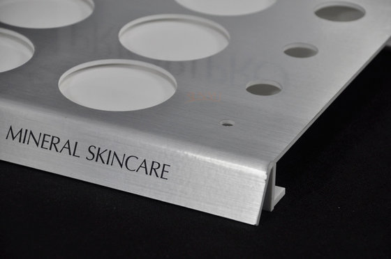 White Acrylic Tray Beauty Makeup Display Rack With Silver Surface