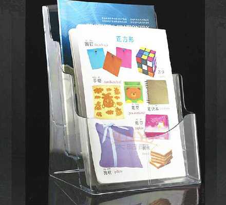 3 Layers PMMA Standing Brochure Holder Leaflet Display Ladder Shape