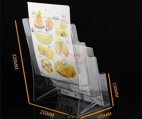 3 Layers PMMA Standing Brochure Holder Leaflet Display Ladder Shape
