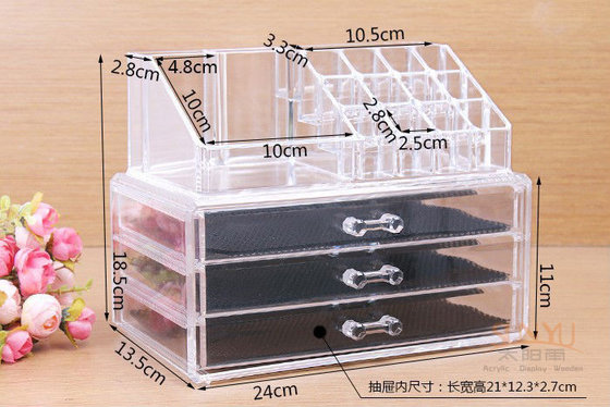 Multifunction Plastic Makeup Display Stand Jewelry Display Cases With Three Drawer