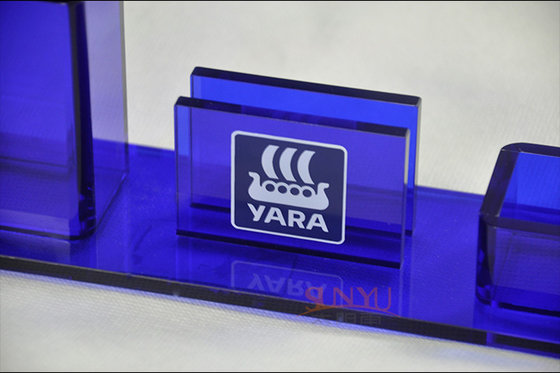Table Top Brochure Stands Custom Blue Plastic Office Supplies Pen Holder Transparent