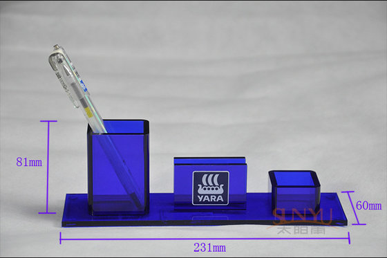 Table Top Brochure Stands Custom Blue Plastic Office Supplies Pen Holder Transparent