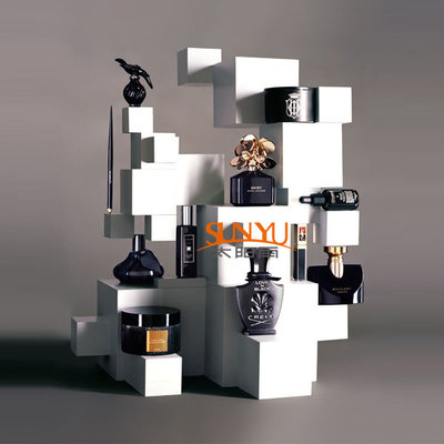 Perfume Wooden MDF Display Stands Square / Cube Retail Window Display Luxurious