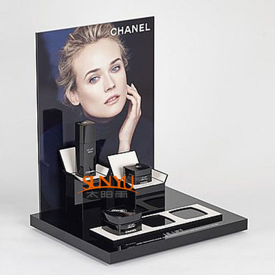 Classical Black Acrylic Makeup Display Stand L Shaped  Detachable Vertical Part