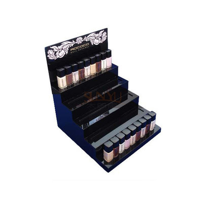 4 Tier Acrylic Makeup Display Stand Black Stable For Cosmetic Promotion