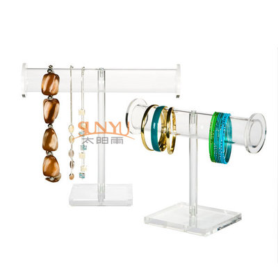 T Bar Jewellery Display Stands Acrylic Bracelet Necklace Holder Crystal Glass  Big Round Tube