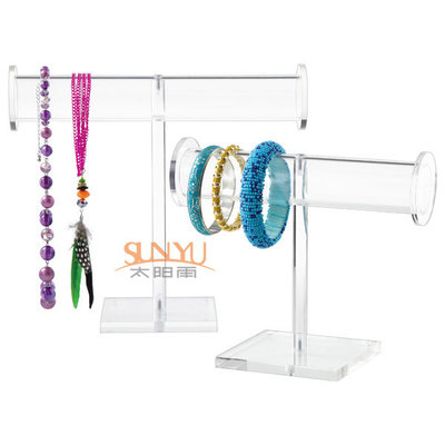 T Bar Jewellery Display Stands Acrylic Bracelet Necklace Holder Crystal Glass  Big Round Tube