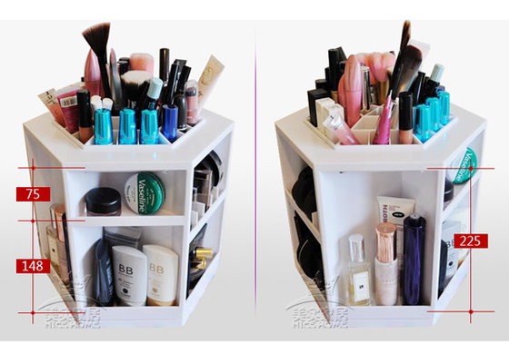 White Acrylic Cosmetic Counter Display Stands PMMA Cylindrical More Compartments