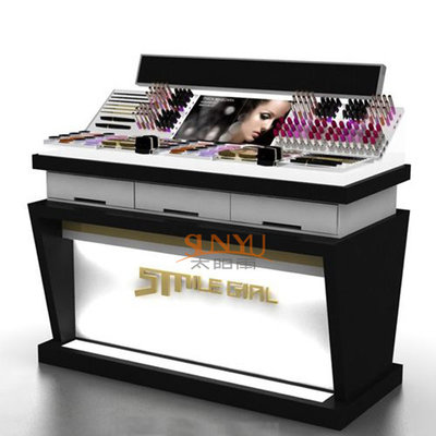 Wooden Acrylic Makeup Display Stand Countertop Cosmetic Organizer With LED