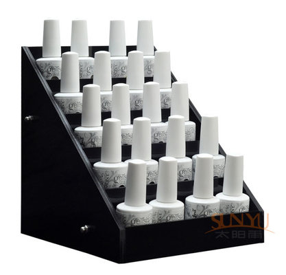 Acrylic 5 Tier Nail Polish Counter Display Black MDF OEM Logo Printing